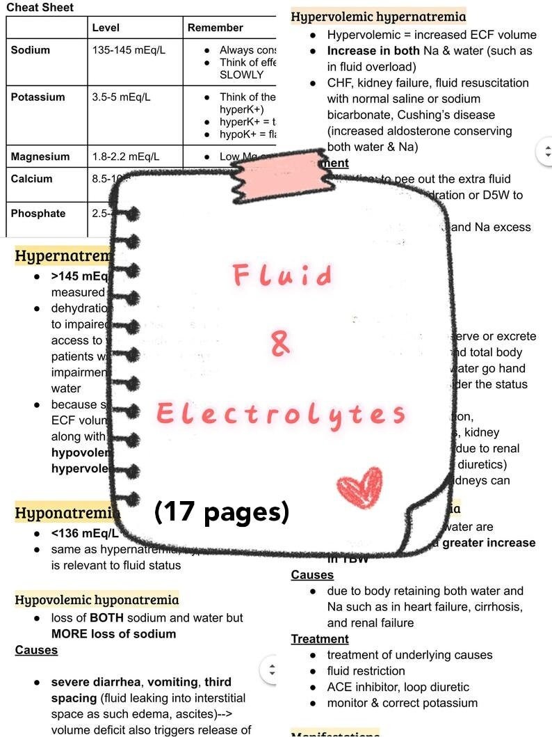 Electrolyte Imbalance Nursing Study Guide Notes With Detailed - Etsy