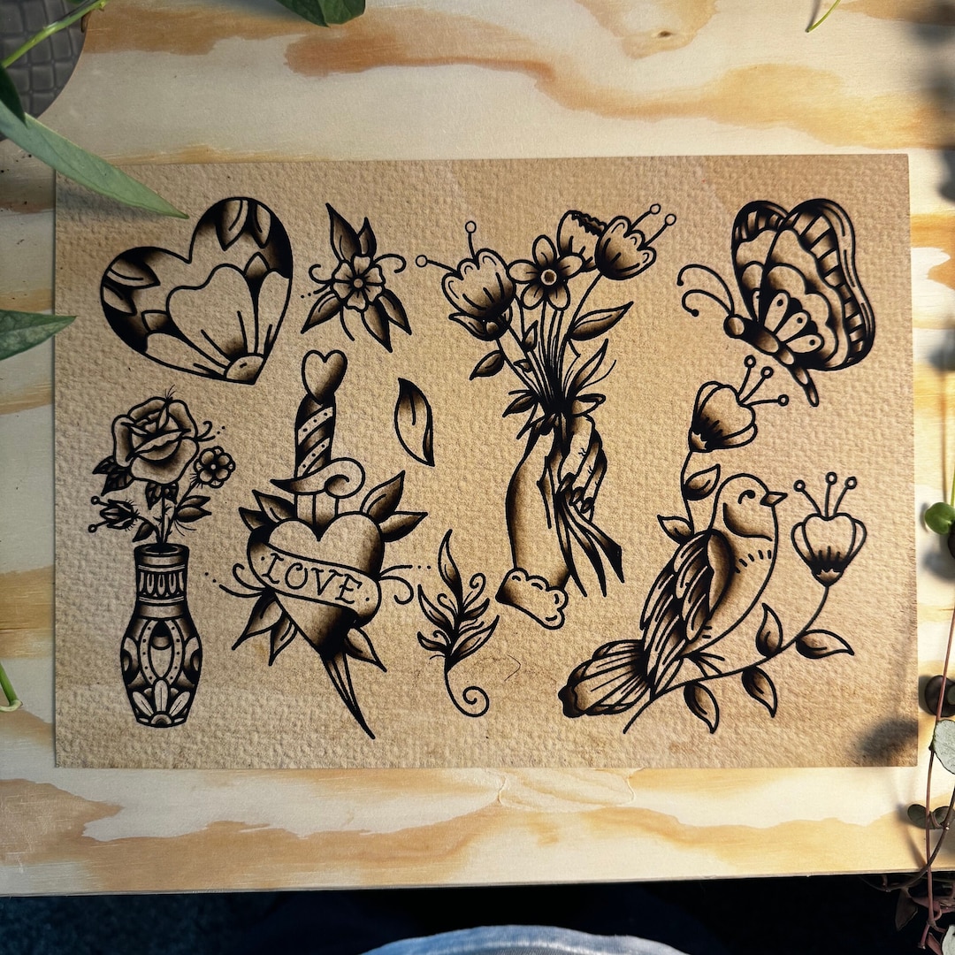 Traditional Tattoo Style Flash Sheet Print. - Etsy
