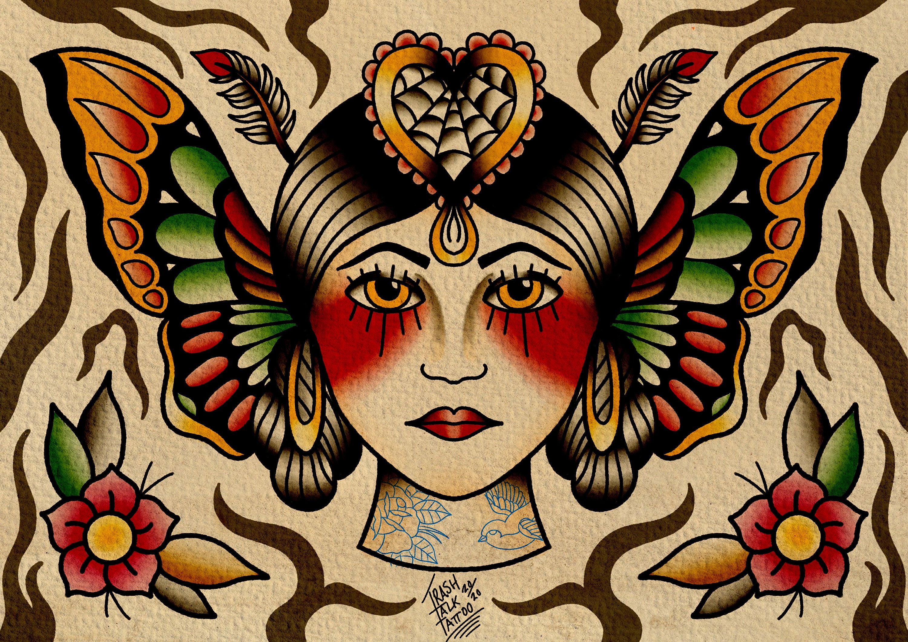 American Traditional Tattoo Flash Girl