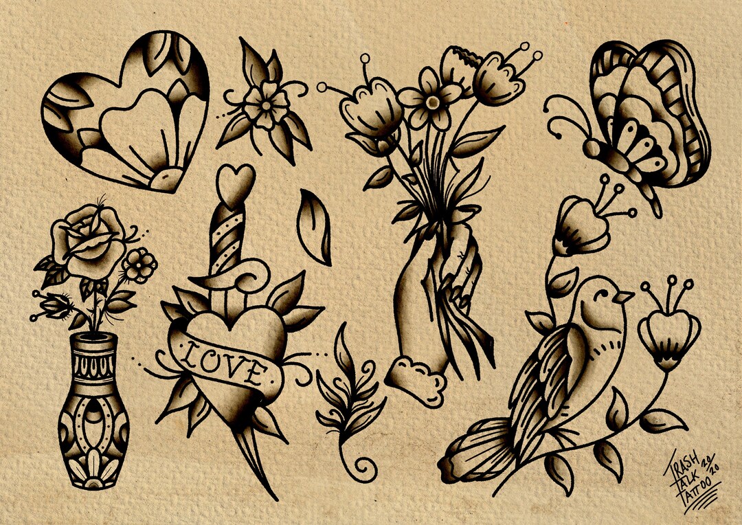 Traditional Tattoo Style Flash Sheet Print. - Etsy