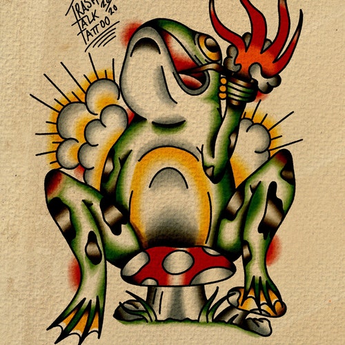 Banjo Frog on Skull American Traditional Tattoo Flash Print | Etsy