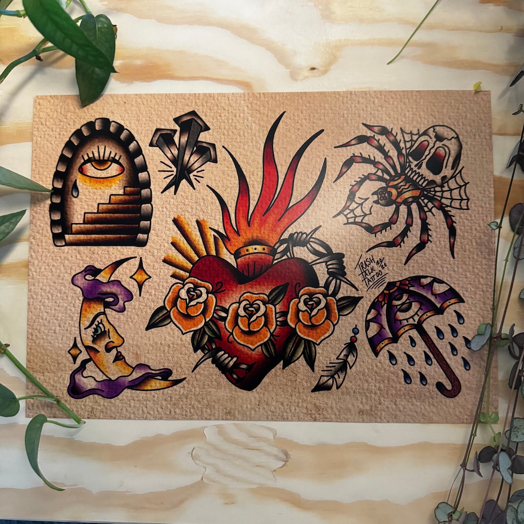 Tattoo Print - Vintage Sacred Heart Design, Classic Religious Tattoo ...