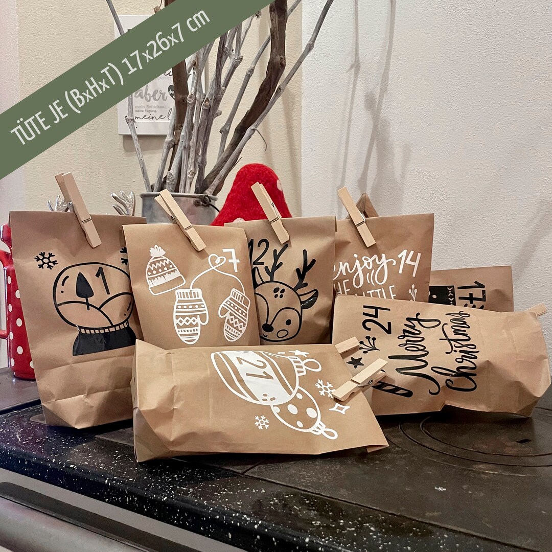 Advent Calendar - Advent Calendar Set - Reusable - 24 Kraft Paper Bags ...