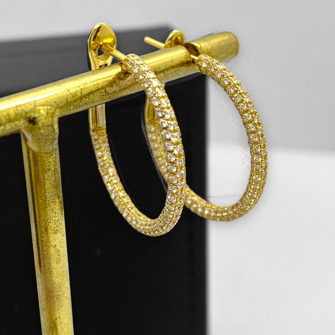 Fully Dressed With Natural Diamonds Pave Setting 18k Yellow Gold Hoops ...