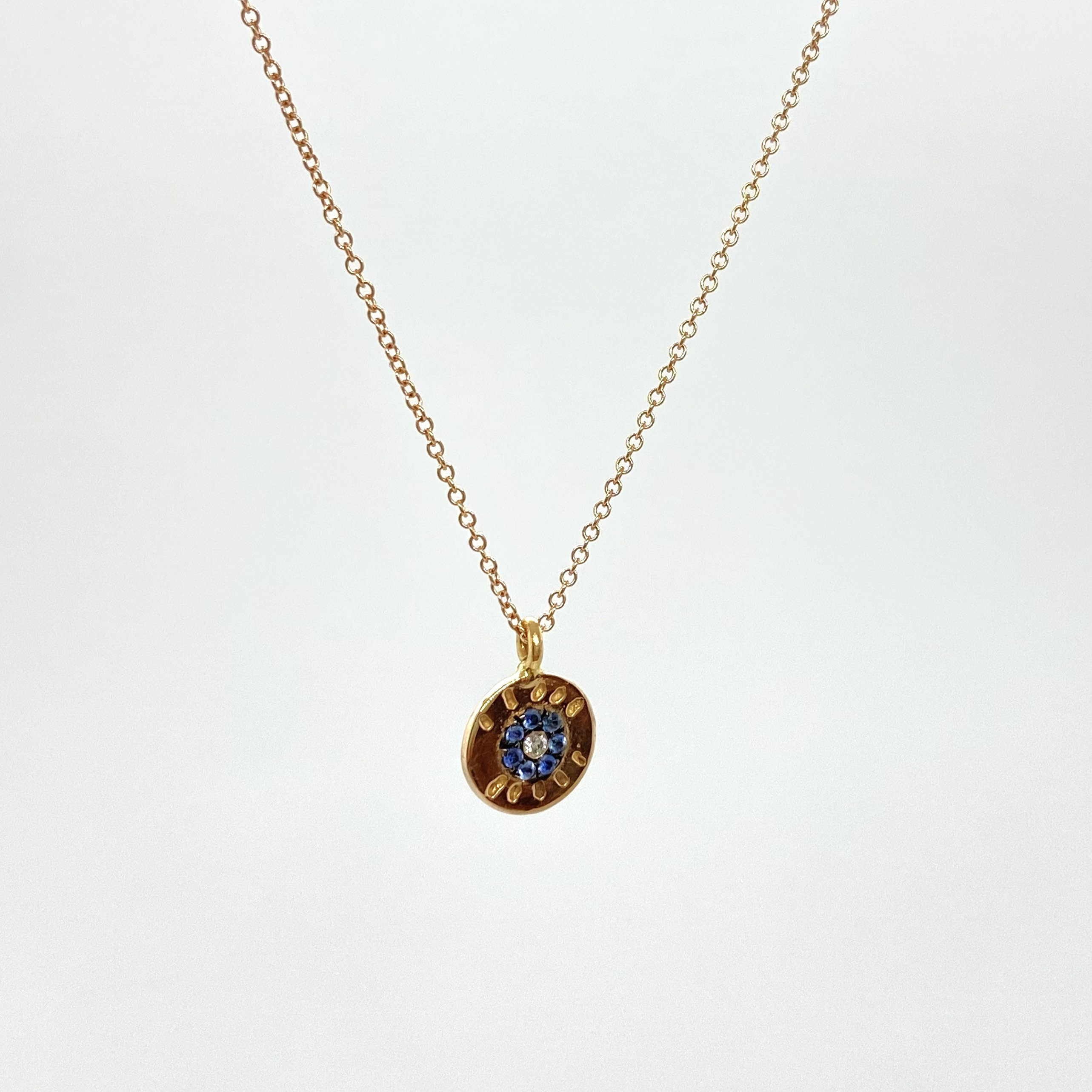 Solid Gold Round Pendant With Natural Sapphires & One Diamond - Etsy UK