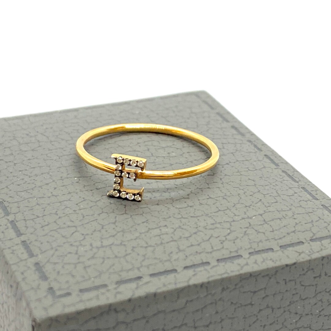 Letter "e" Rose Gold 14k Diamond Ring. Hand Made Initial Gold Ring With ...