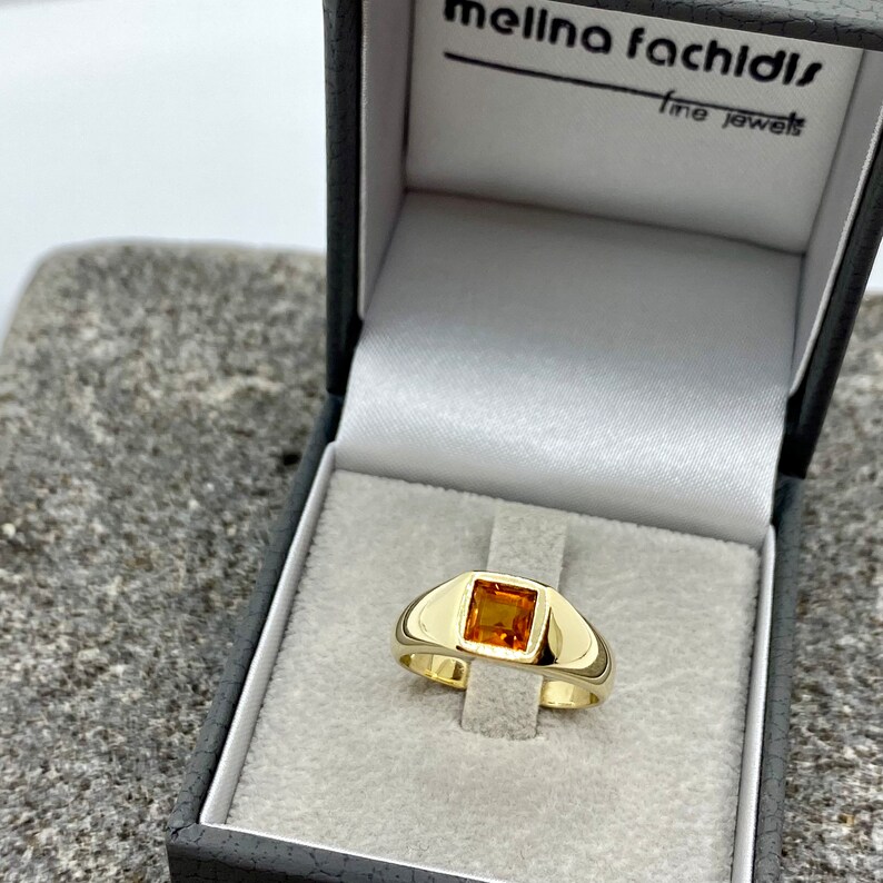 Square Citrine Unisex 14k Yellow Gold Ring. Customised Citrine Gold ...