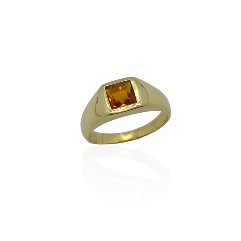 Square Citrine Unisex 14k Yellow Gold Ring. Customised Citrine Gold ...