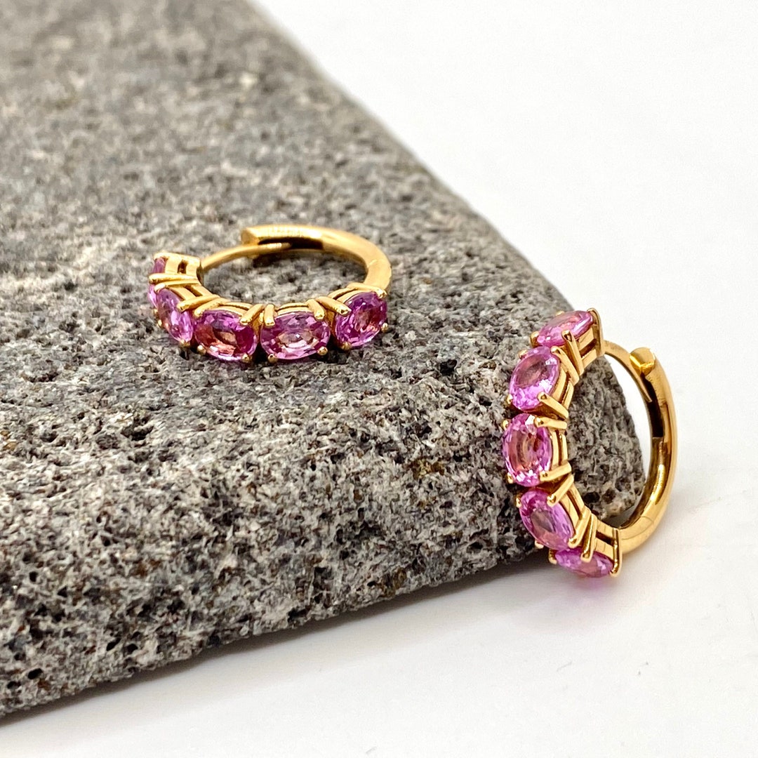 Ten Oval-shaped Baby Pink Sapphires, Set in 18k Solid Gold Hoops.fine ...