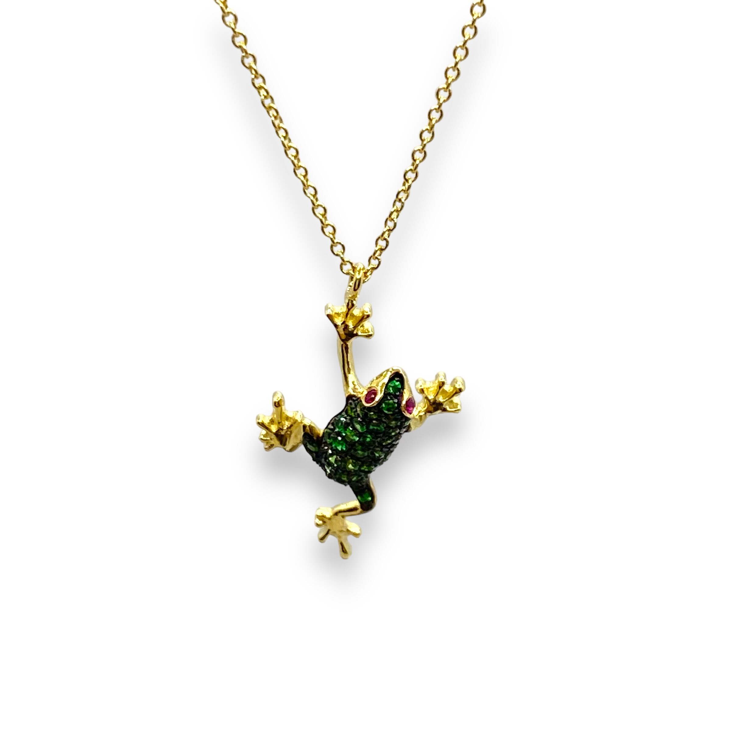 Frog Climbing 18k Yellow Gold Chain Necklace Covered With Natural ...
