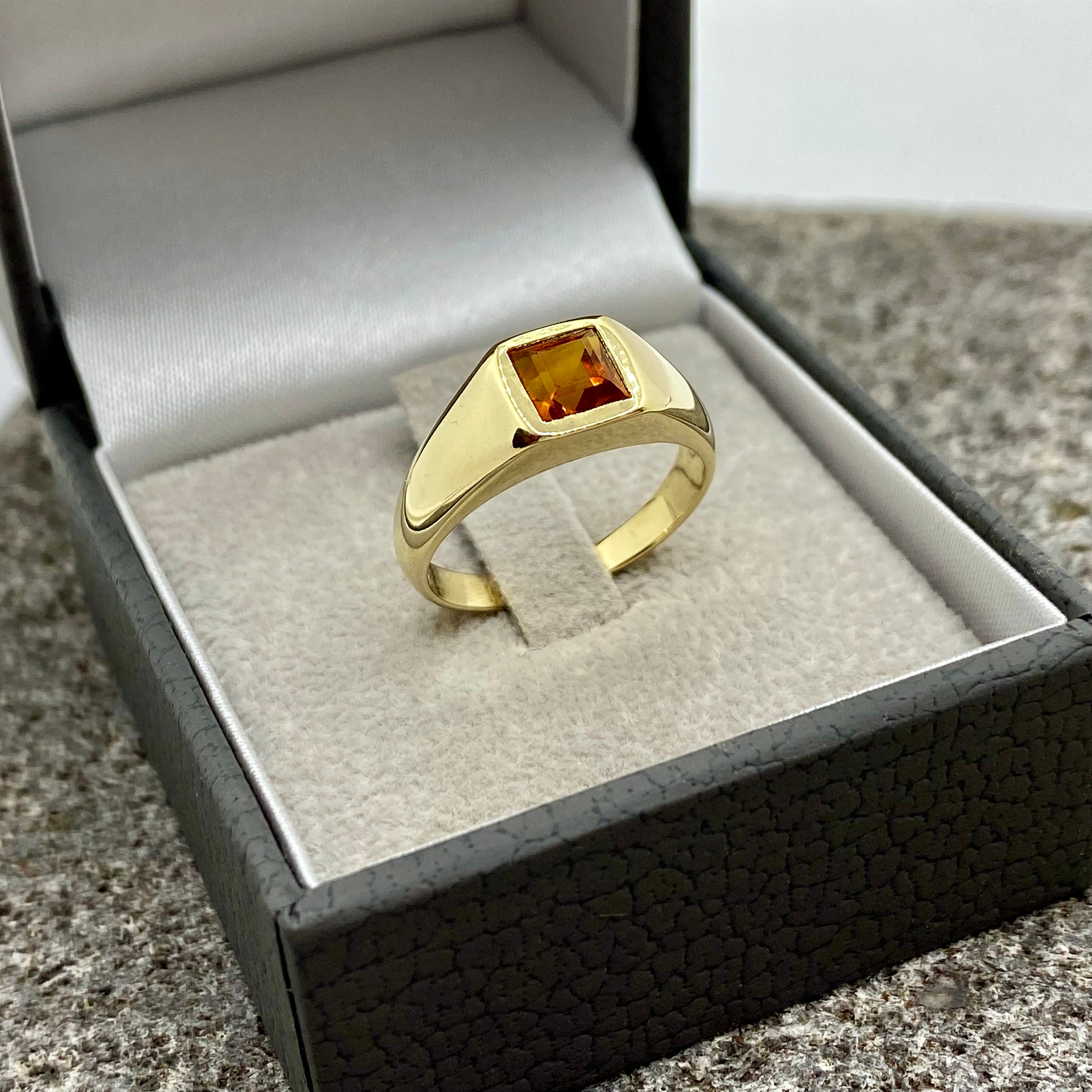 Square Citrine Unisex 14k Yellow Gold Ring. Customised Citrine Gold ...
