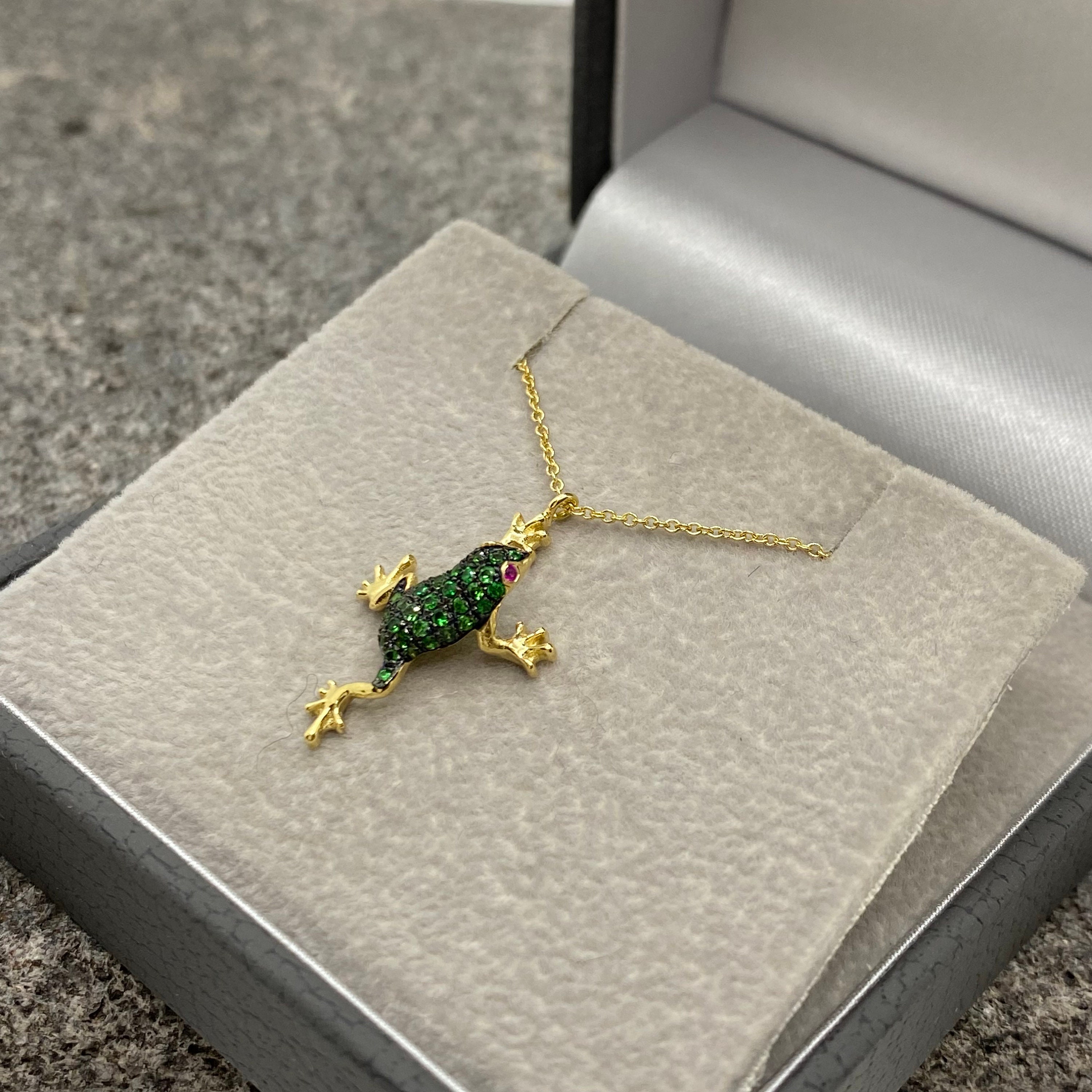Frog Climbing 18k Yellow Gold Chain Necklace Covered With - Etsy