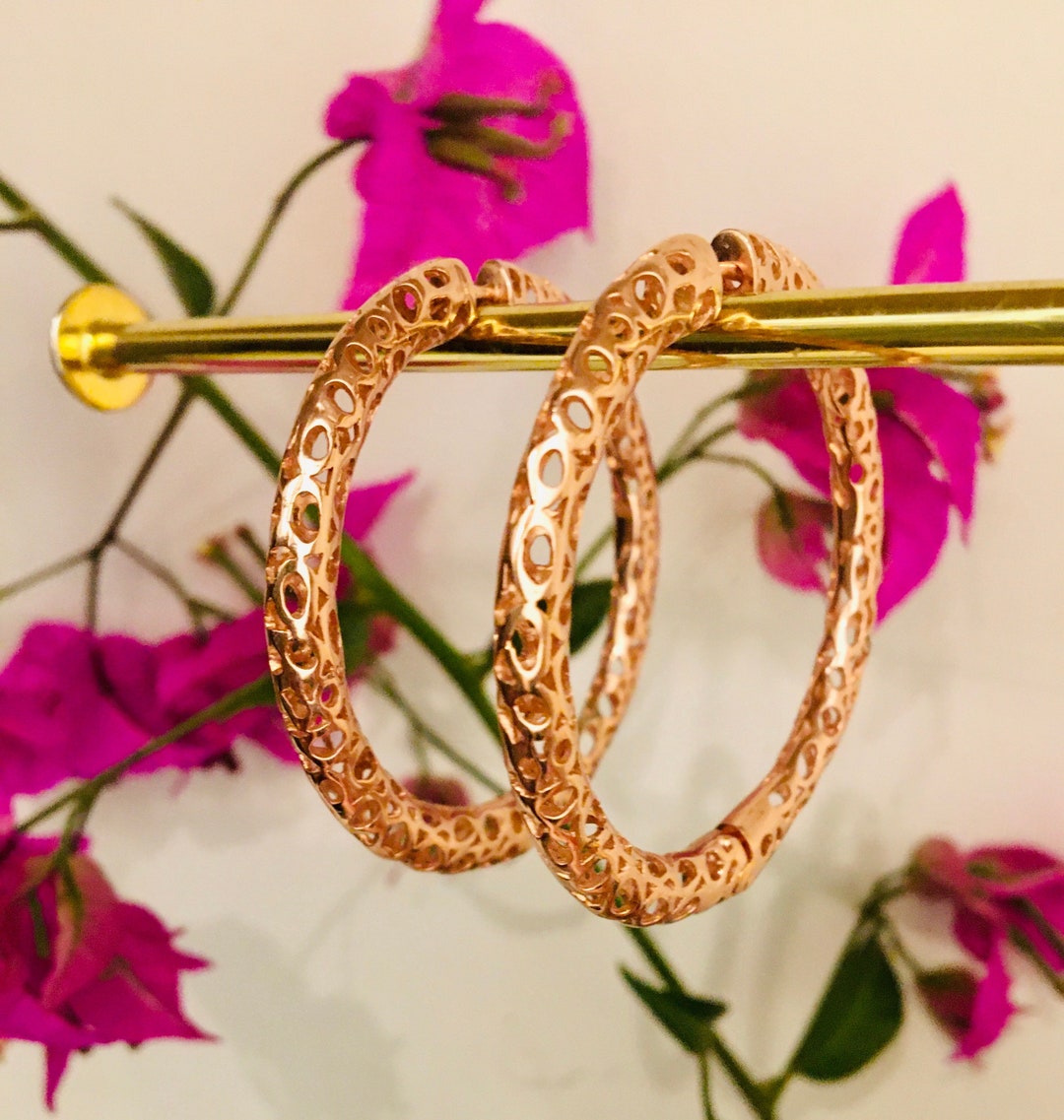 Silver Perforated Hoop Earrings, Large Size Diameter 5 Cm.yellow Gold ...