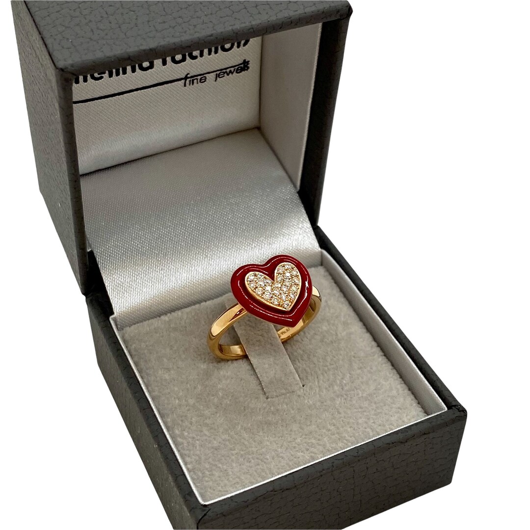 Red Enamelled Diamond Heart 18k Rose Gold Stunning Ring! Customised ...