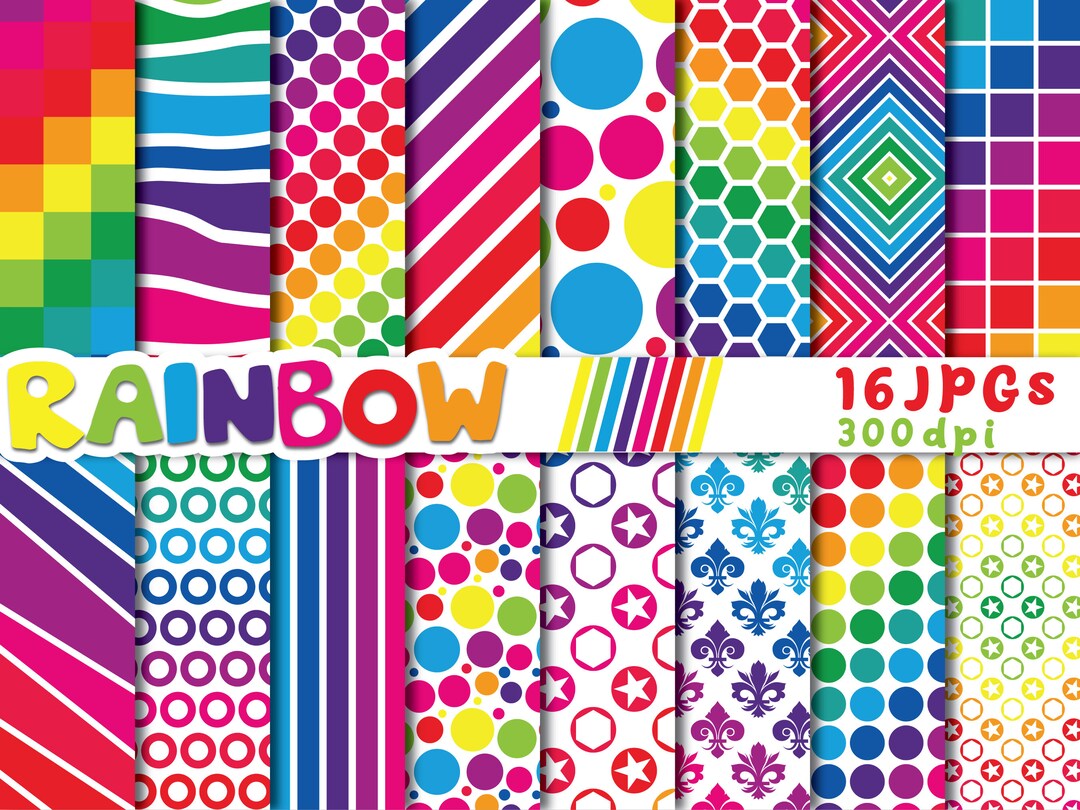 Rainbow Digital Paper, Colorful Digital Papers, Bright Color Digital ...