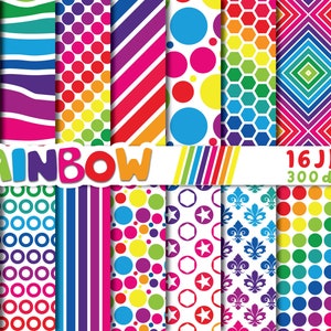 Rainbow Digital Paper, Colorful Digital Papers, Bright Color Digital ...