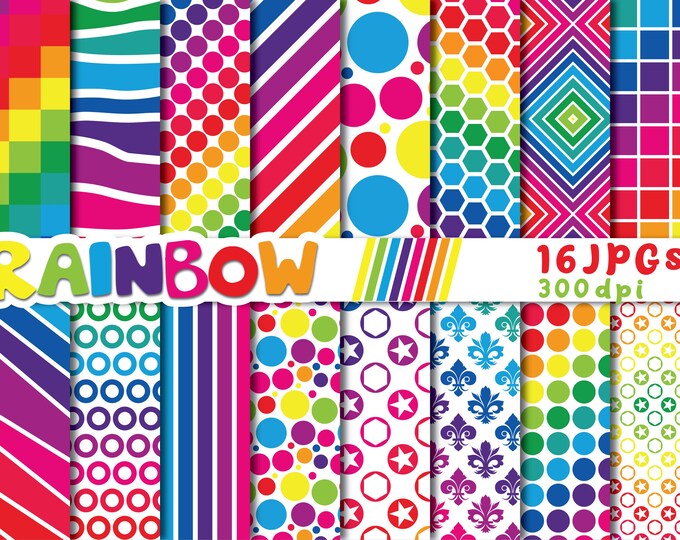 Rainbow Digital Paper, Colorful Digital Papers, Bright Color Digital ...