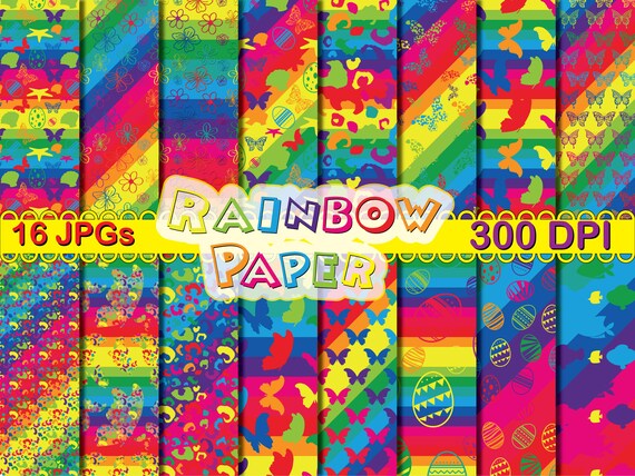 Rainbow Digital Papers Colorful Rainbow Papers Bright - Etsy