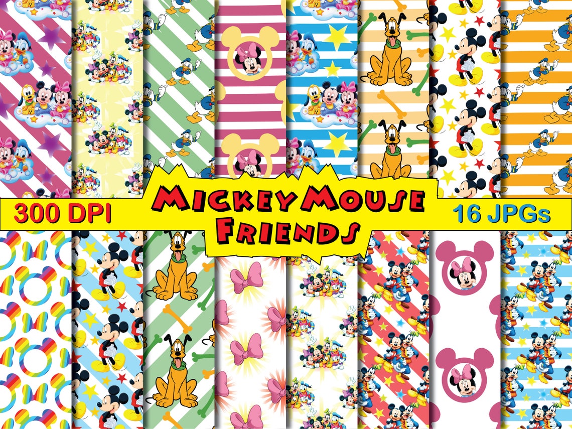 Mickey Mouse Digital Paper Minnie Mouse Mickey Minnie - Etsy