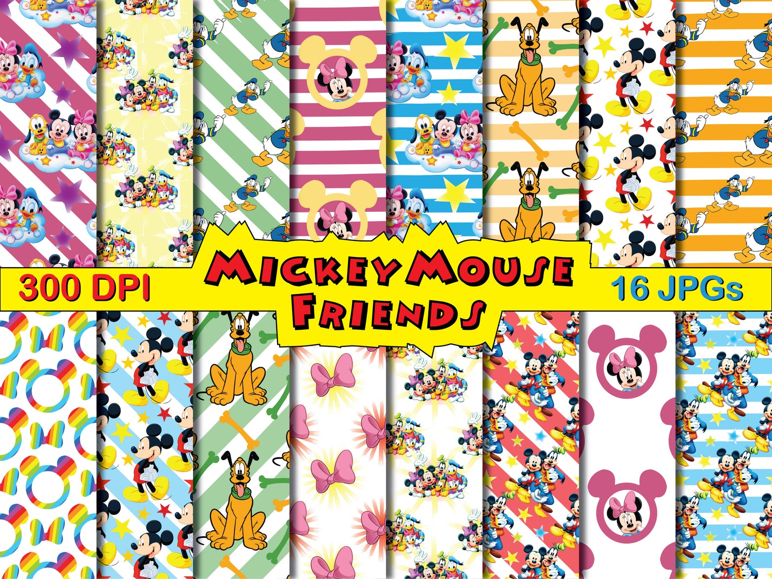 Mickey Mouse Digital Paper Minnie Mouse Mickey Minnie - Etsy