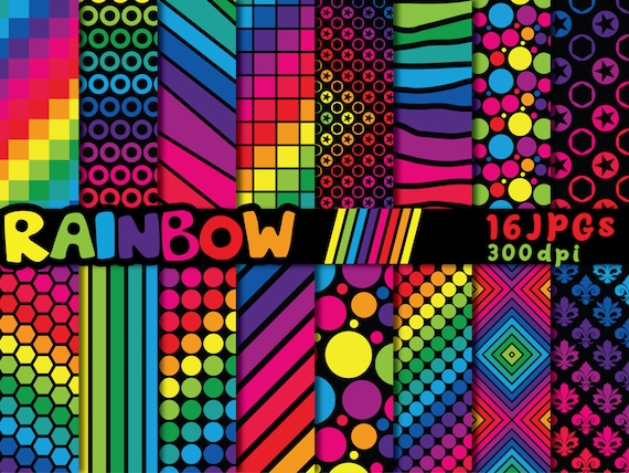 Black Rainbow Digital Paper Black Background Seamless | Etsy