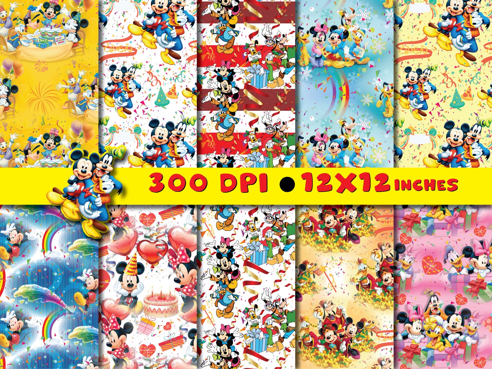 Mickey Mouse Digital Paper, Minnie Mouse Seamless Pattern, Mickey ...