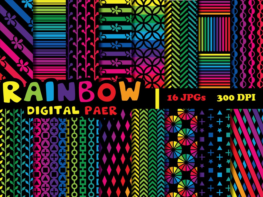Black Rainbow Digital Paper, Black Background Digital Paper, Seamless ...