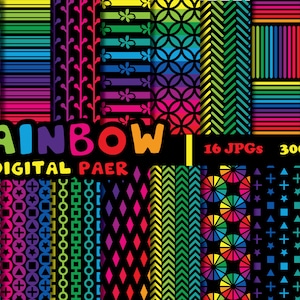 Black Rainbow Digital Paper, Black Background Digital Paper, Seamless ...