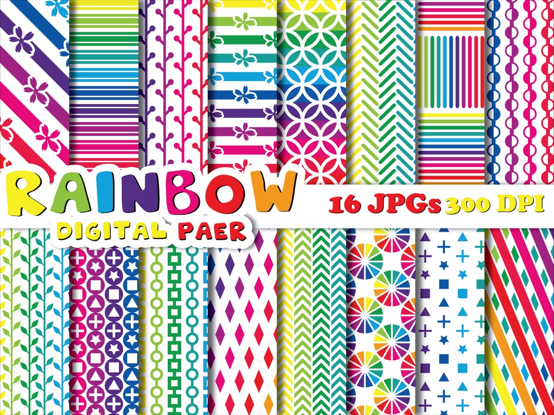 Rainbow Digital Paper, Colorful Papers, Bright Colors,geometric ...