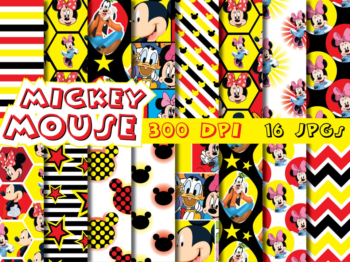 Mickey Mouse Digital Paper Minnie Mouse Mickey Family - Etsy