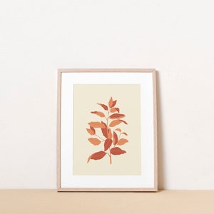 Terracotta Earthy Plant Art Print, Line Art Vine Leaf Wall Decor, Line ...