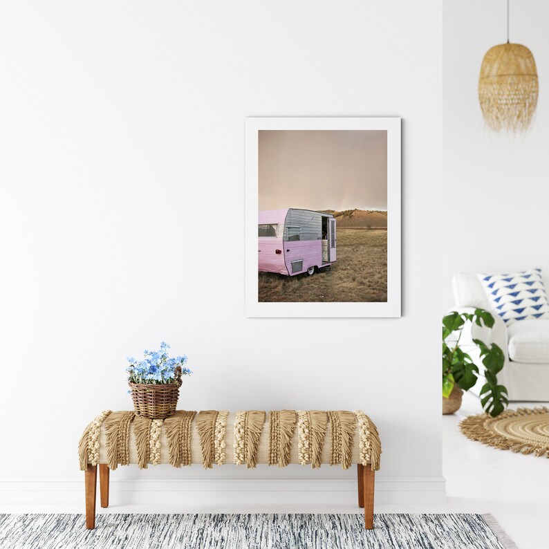 Faded Pink Camper Art Print Retro Camper Print Pastel Wall - Etsy