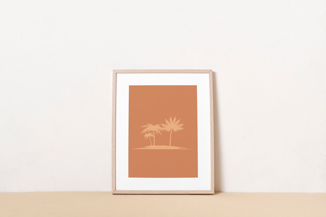 Burnt Orange Palm Tree Beach Wall Decor Art, Scenic Beach Art Print ...