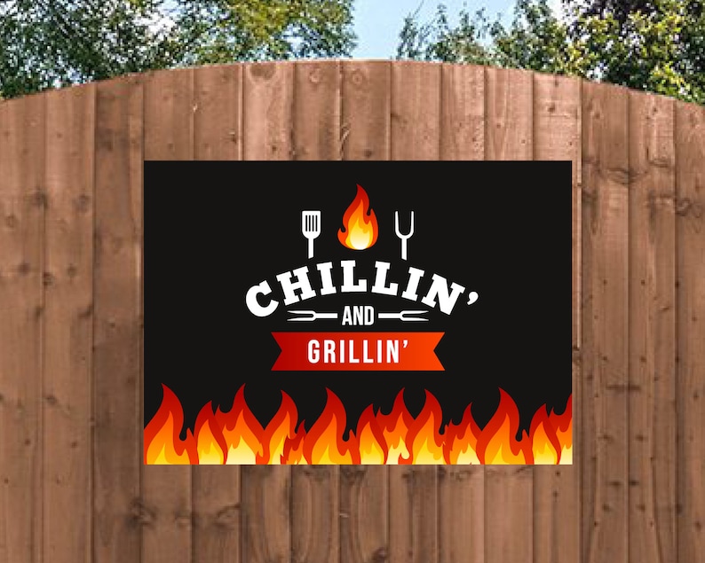 Outdoor BBQ Chillin' and Grillin' Sign Summer BBQ - Etsy