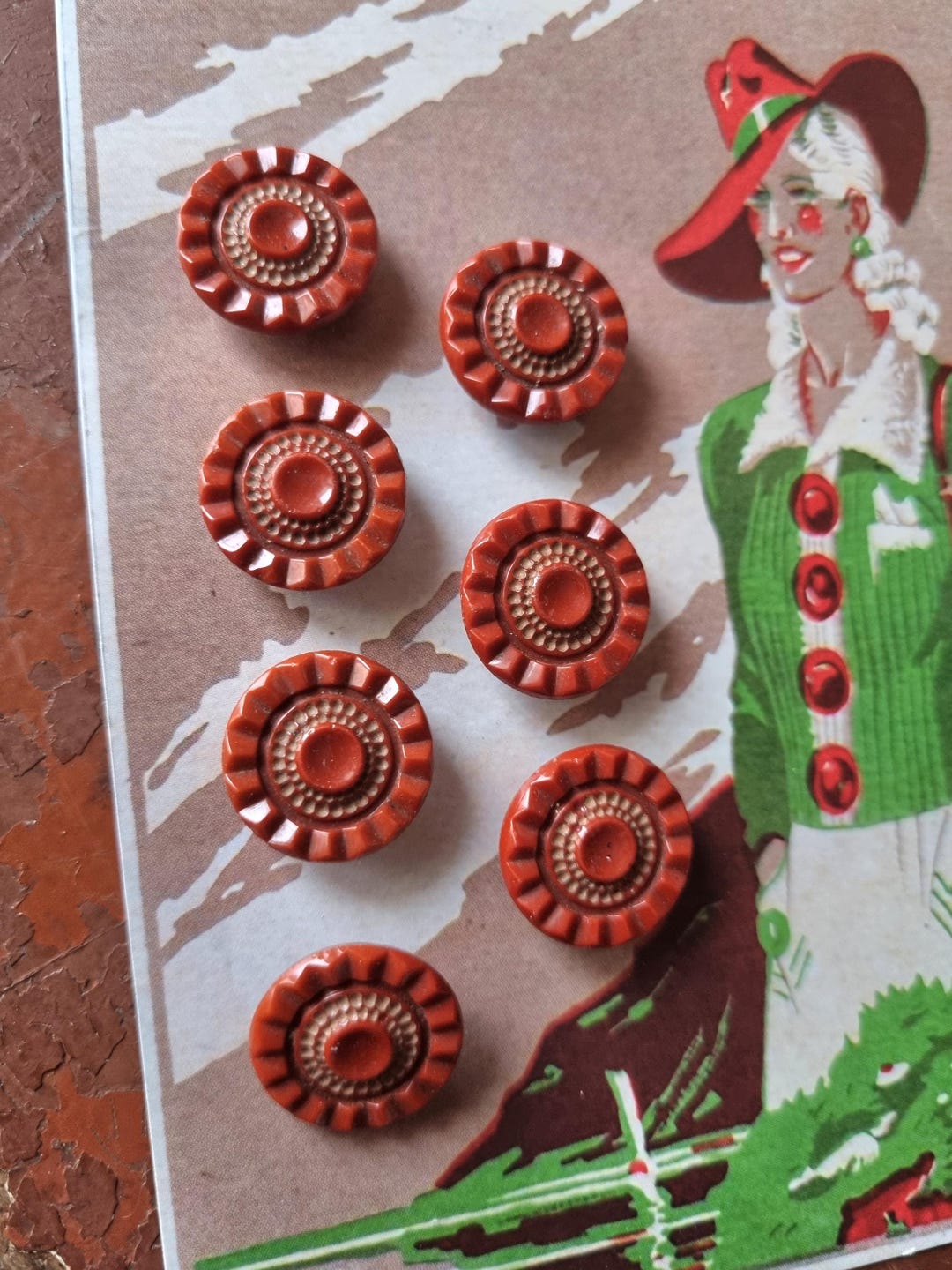 Antique Haberdashery - Beautiful 1930s 1940s Rust Glass Paste Buttons ...