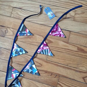 Garland of Pennants in Old Fabrics, Made in France - Colorful Art Deco ...