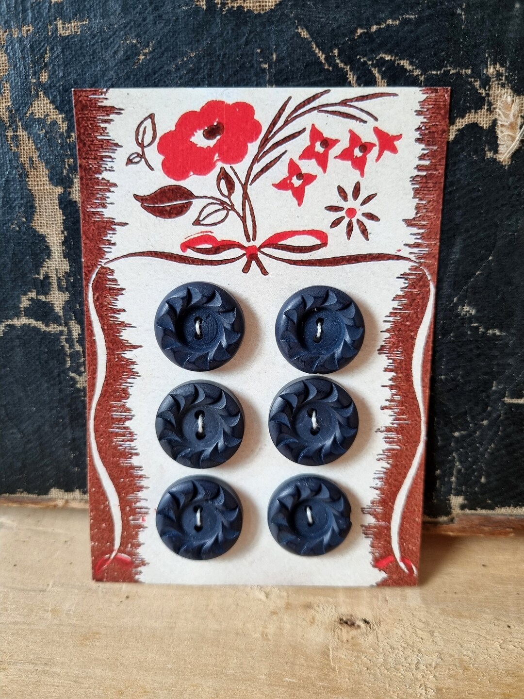 Old Haberdashery - Pretty 1940s Painted Wood Buttons, Navy Blue, French ...