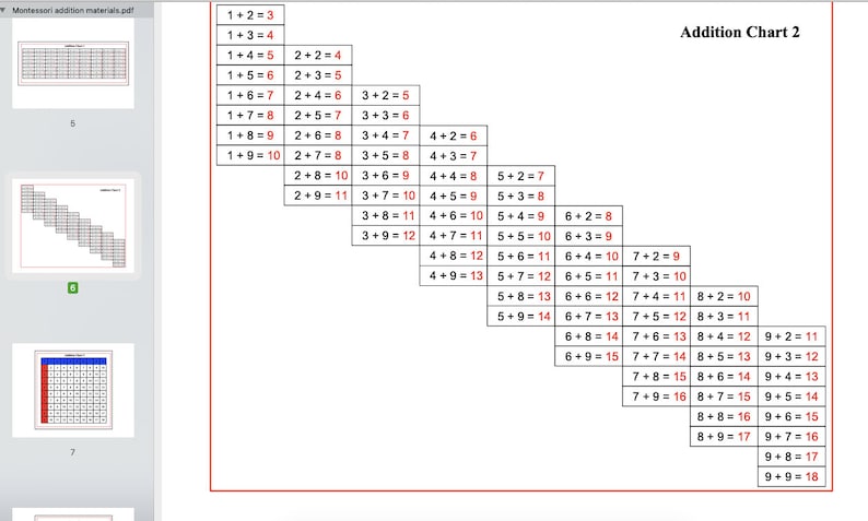 Montessori Math Printables Addition all the Addition Charts - Etsy