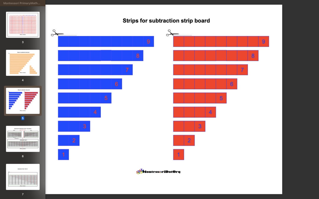 Montessori Math Printables - Subtraction (all the Subtraction Charts ...