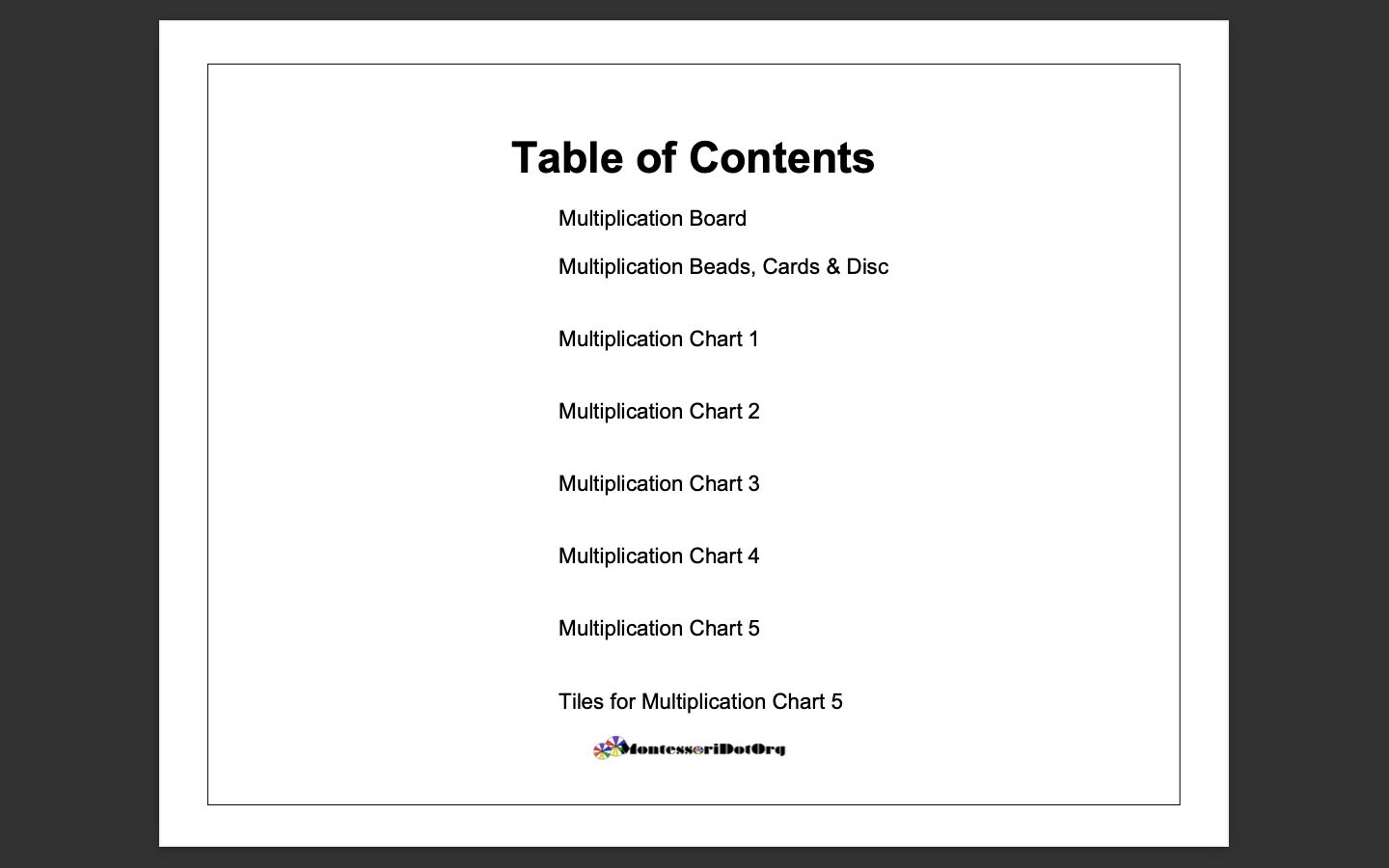 Montessori Math Printables - Multiplication Charts + 5 FREE ...