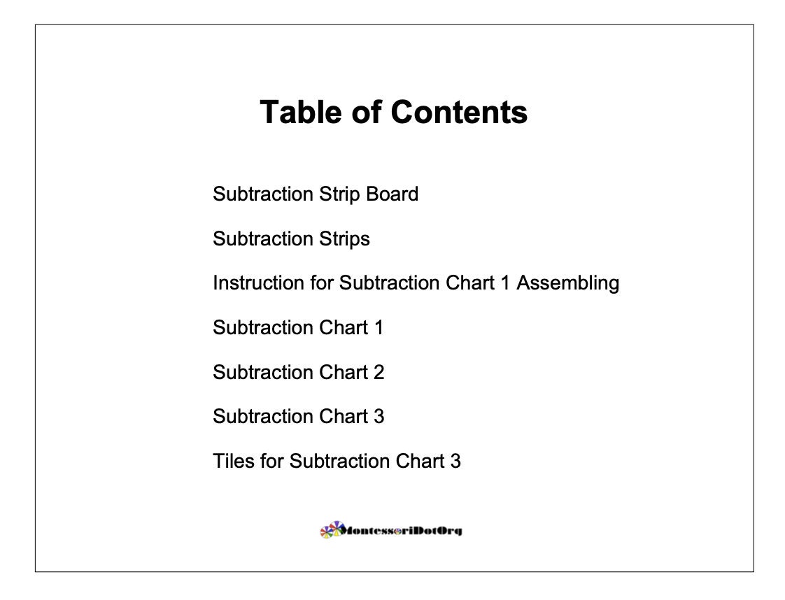 Montessori Math Printables - Subtraction (all the Subtraction Charts ...