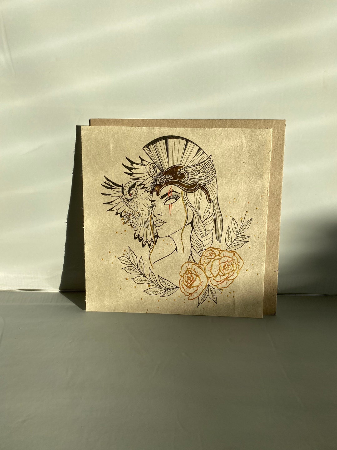 Goddess Athena Art Print on Natural Handmade Paper Complete With Gold ...