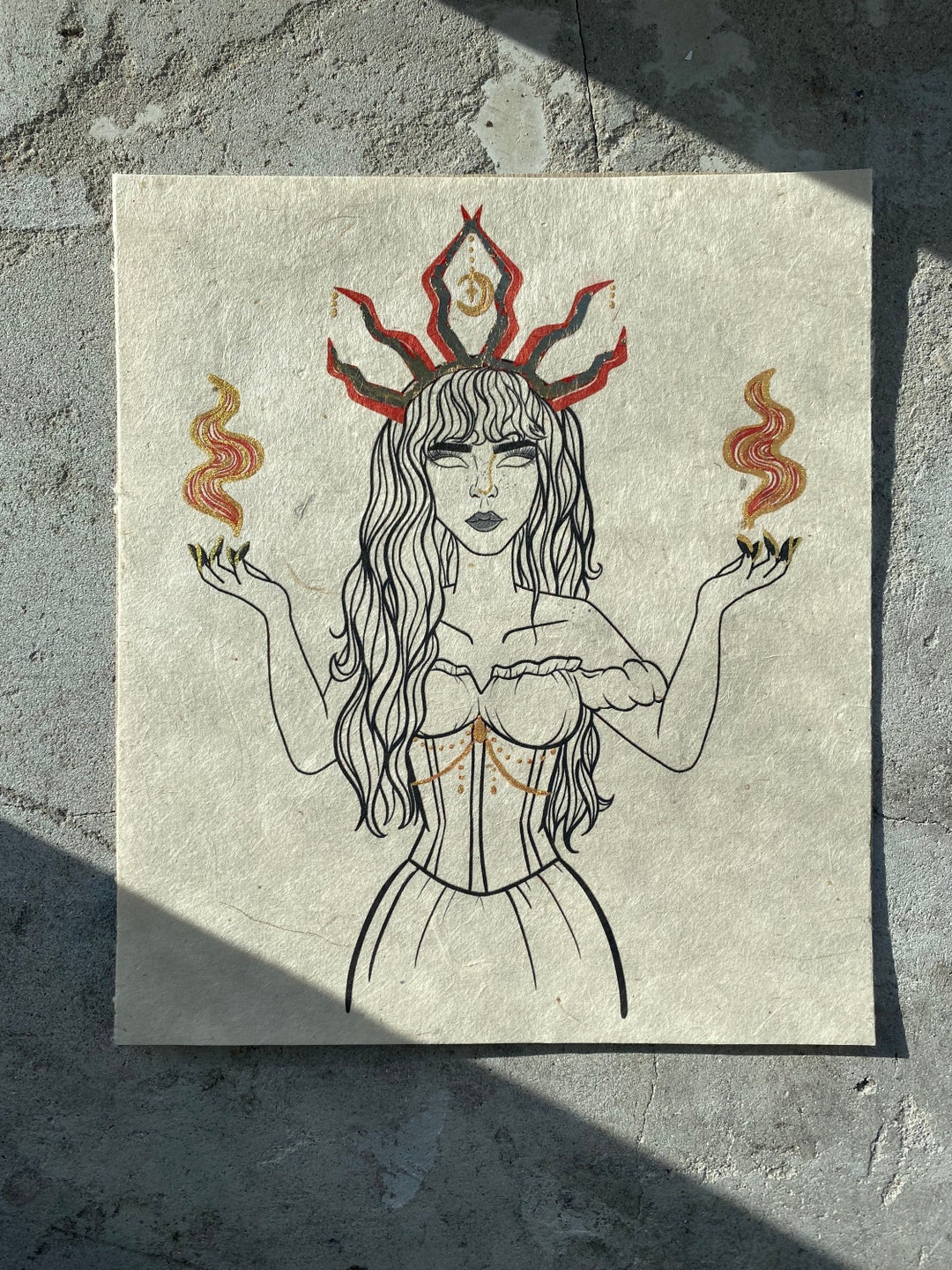 Goddess Hecate Print With Gold Details and Gold Leaf on - Etsy