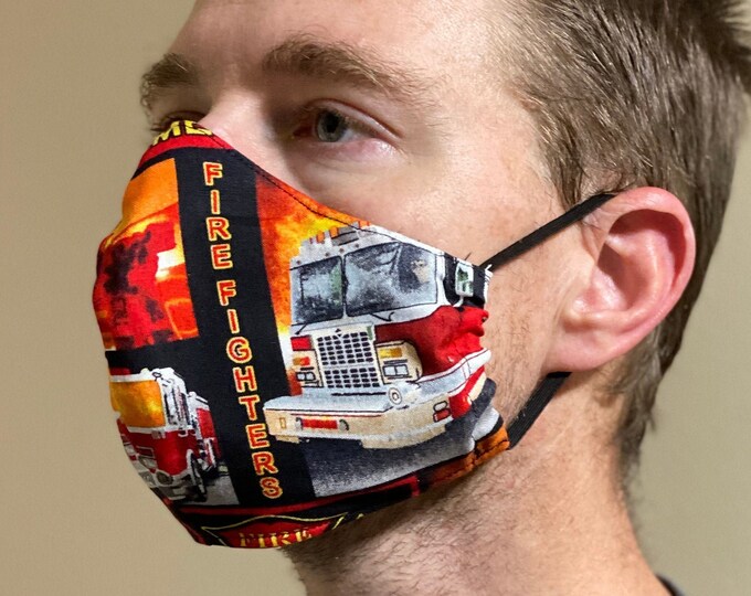 Firefighter Reusable Adult Cotton Face Mask W/ Nose Wire & Filter ...