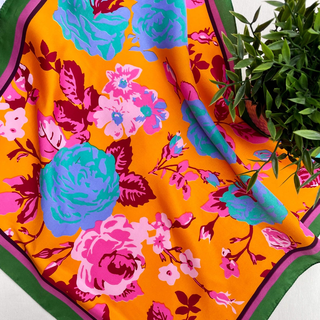 Sunburst Florals Silk Blend Satin Foulard Scarf - Etsy