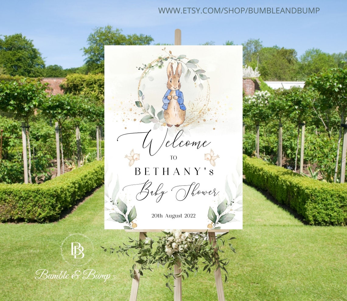 Peter Rabbit Baby Shower Welcome Sign Greenery Gender - Etsy Australia