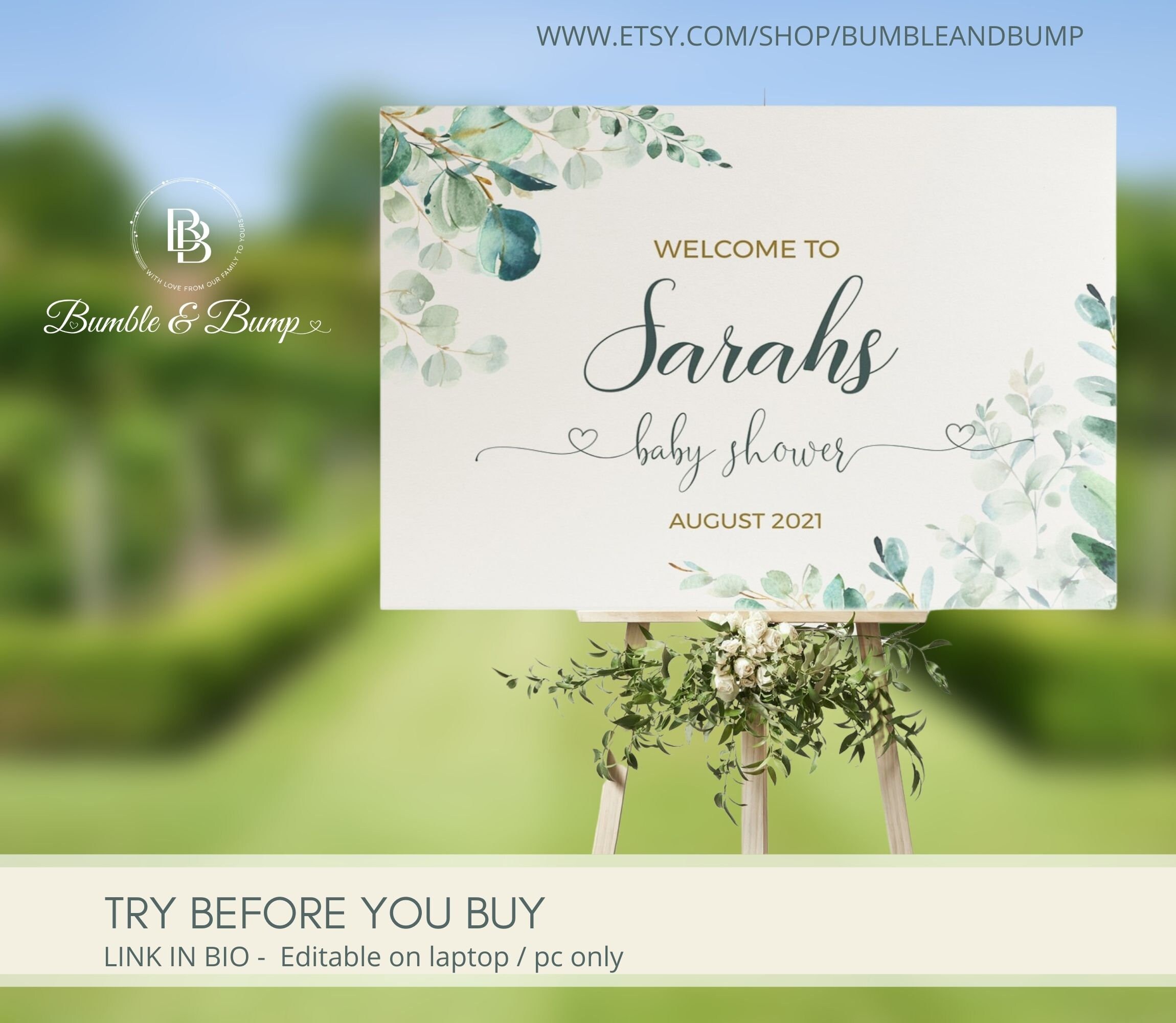 EDITABLE Baby Shower Welcome Sign Eucalyptus Theme Baby | Etsy