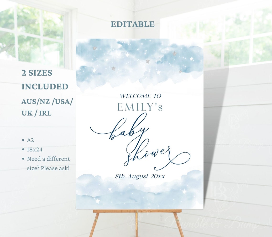 Twinkle Twinkle Little Star Welcome Sign Blue White Editable - Etsy
