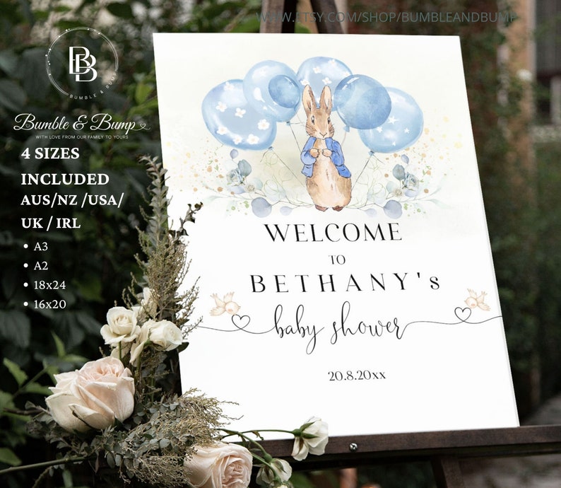 Peter Rabbit Baby Shower Welcome Sign Greenery Welcome - Etsy