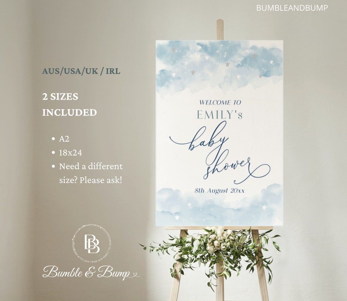 Twinkle Twinkle Little Star Welcome Sign Blue White Editable - Etsy